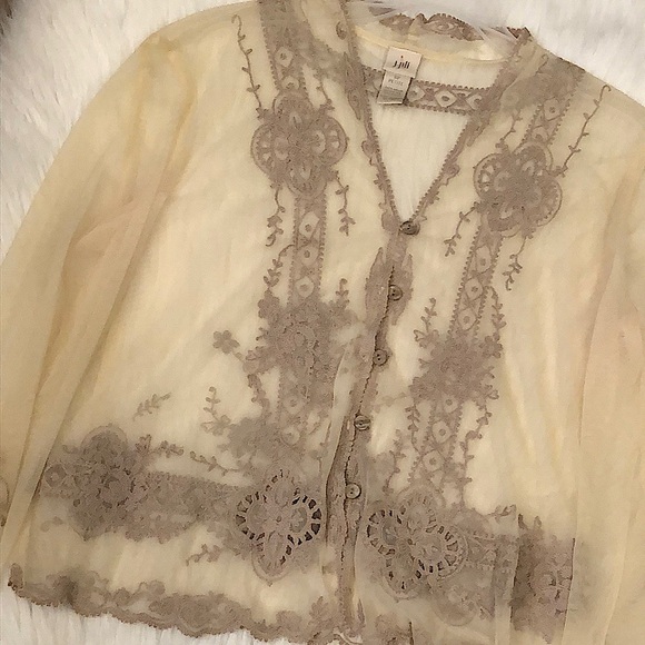 J. Jill | Tops | J Jill Sheer Lace Embroidered Button Up Blouse | Poshmark
